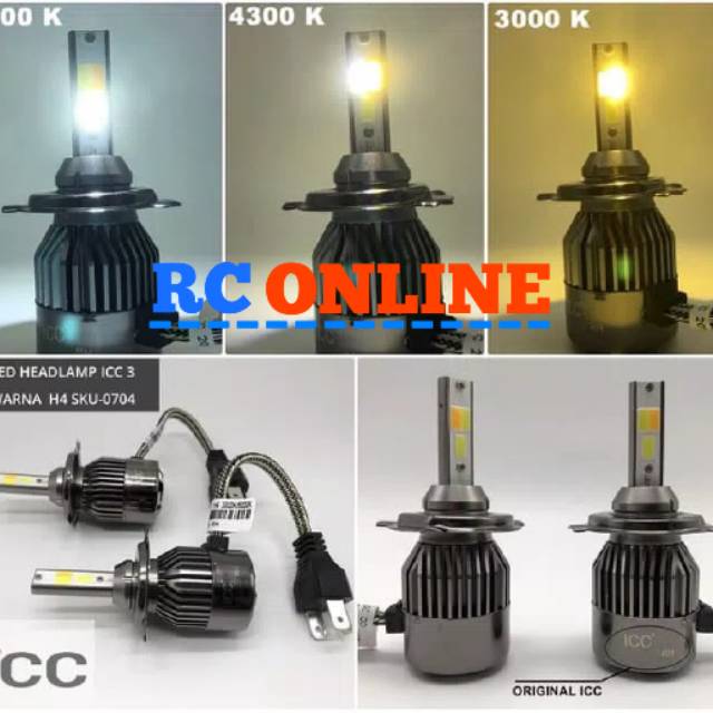 Jual Lampu utama headlamp led h4 icc 3600lumens 3warna tembus hujan dan ...
