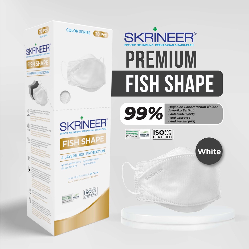 Jual Skrineer Masker Fish Shape 4 ply Earloop White isi 20 pcs | Shopee ...