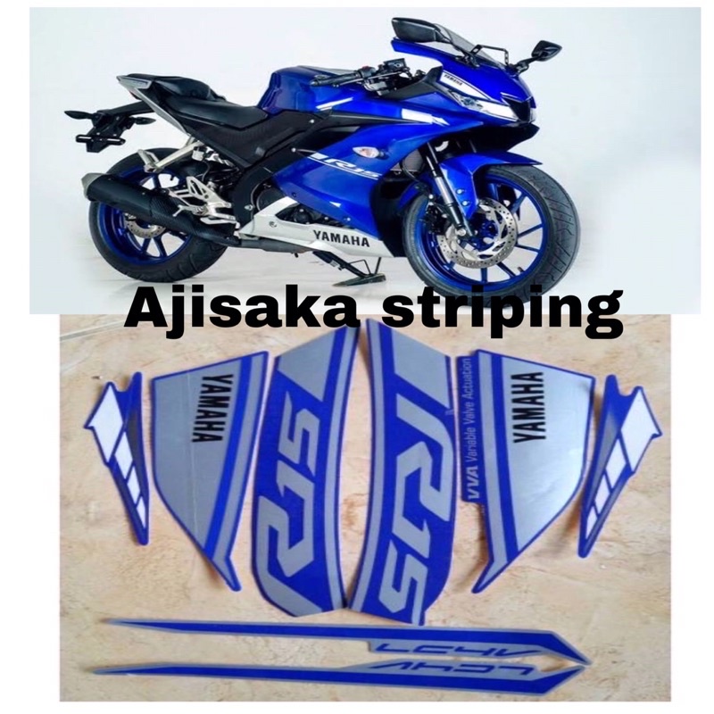Jual striping r15 v3 2017 biru stiker R 15 v3 vva biru striping stiker ...