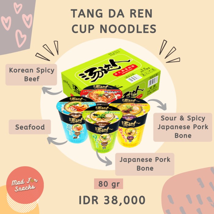 Jual Tang Da Ren TangDaRen Mie Instan Cup Noodle - Seafood | Shopee ...