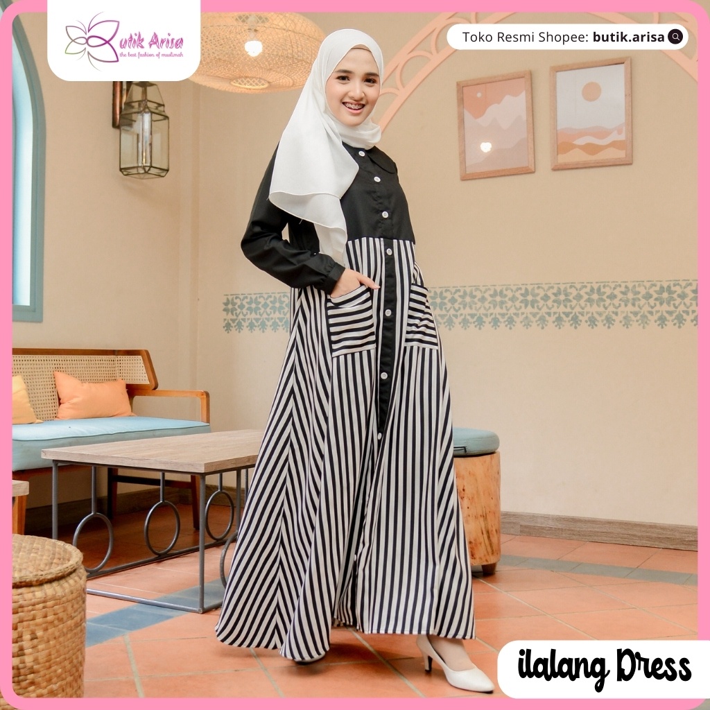 Jual Ilalang Dress Gamis Stripe Salur Terbaru Remaja Wanita Dewasa Polos Kombinasi Kekinian Baju ...