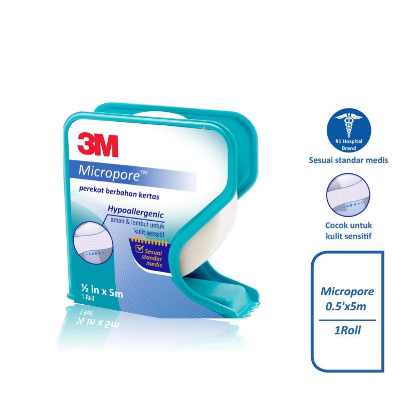 Jual 3M MICROPORE 1/2 IN X 5 M HYPOALLERGENIC PLESTER UNTUK KULIT ...