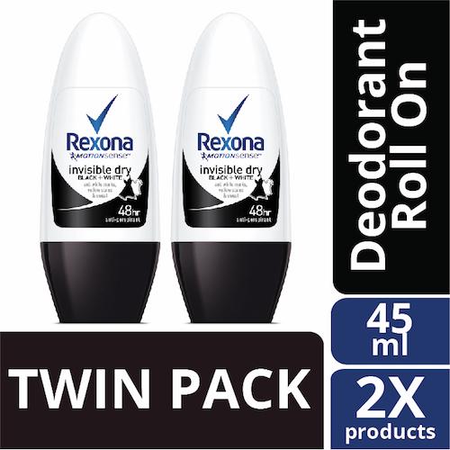 Jual Rexona Women Deodorant Roll On Invisible Dry Black + White 2 x 45 mL | Shopee Indonesia