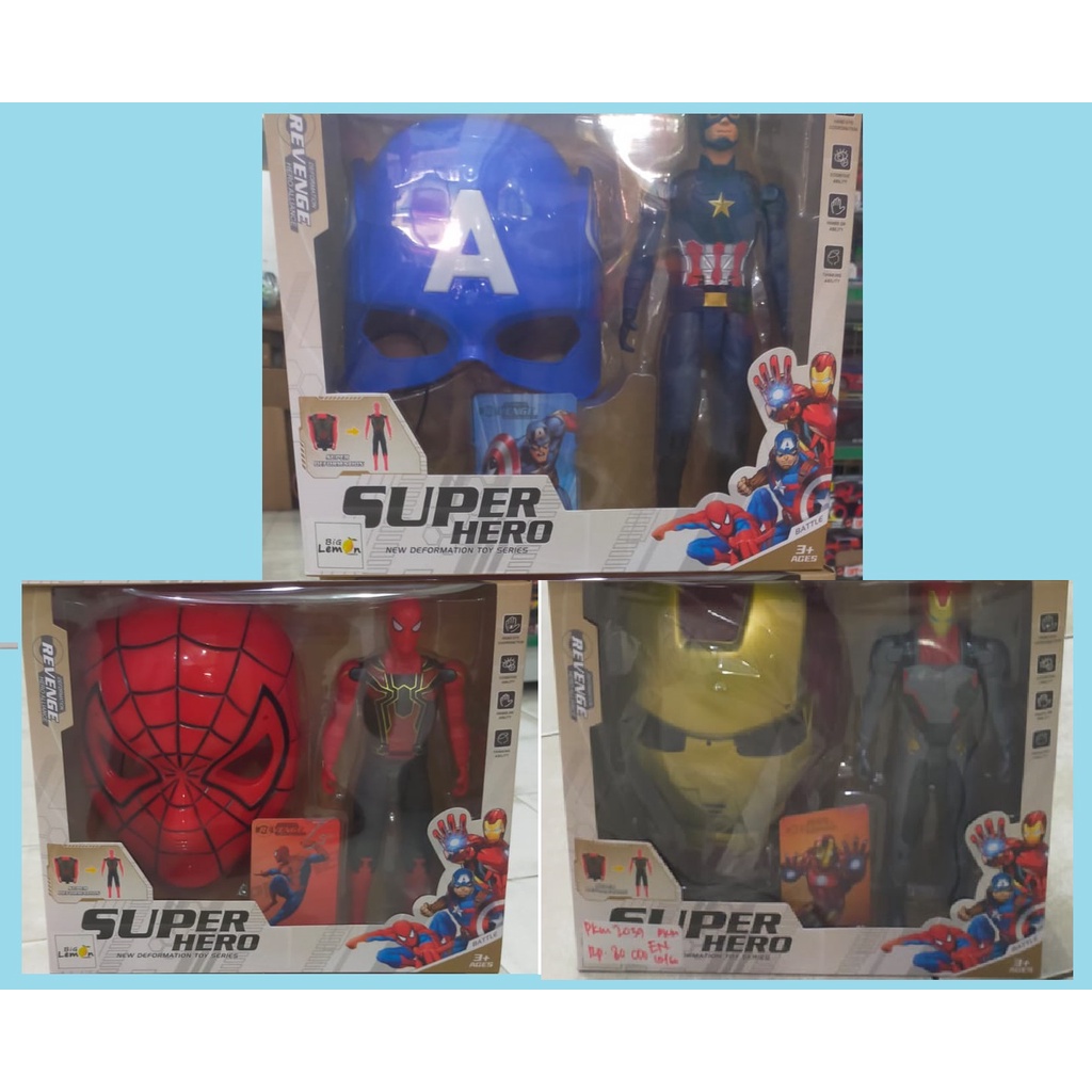 Jual TOPENG SUPER HERO MASK SET ACTION FIGURE SPIDERMAN IRON MAN ...