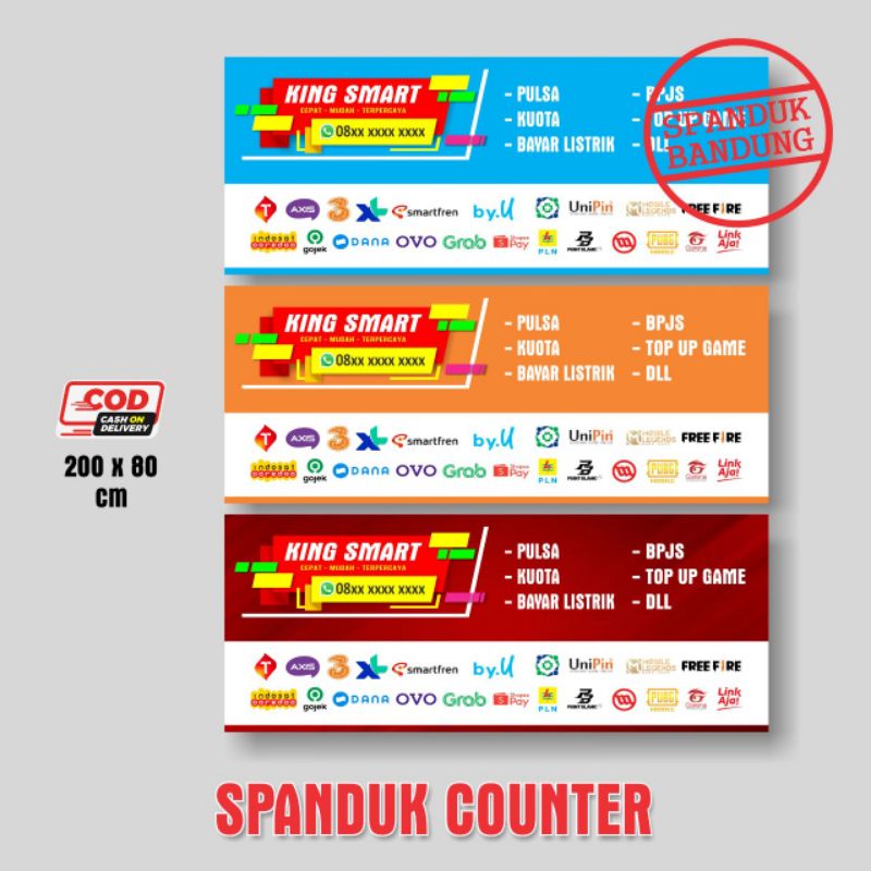 Jual SPANDUK PULSA 2mtr x 80 cm, banner pulsa 200 cm x 80 cm, request ...