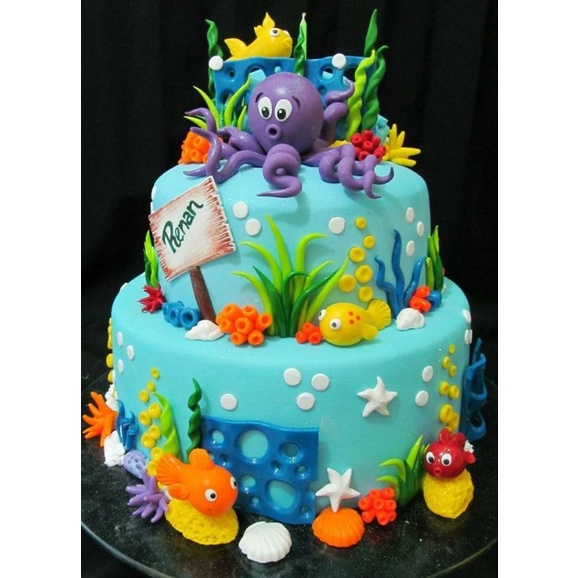 Jual Topper kue tema binatang laut custome nama tulisan | Shopee Indonesia