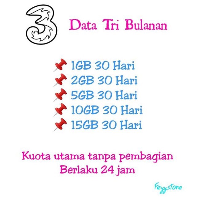 Jual Paket data Tri bulanan Paket kuota Tri bulanan Paket bulanan three ...