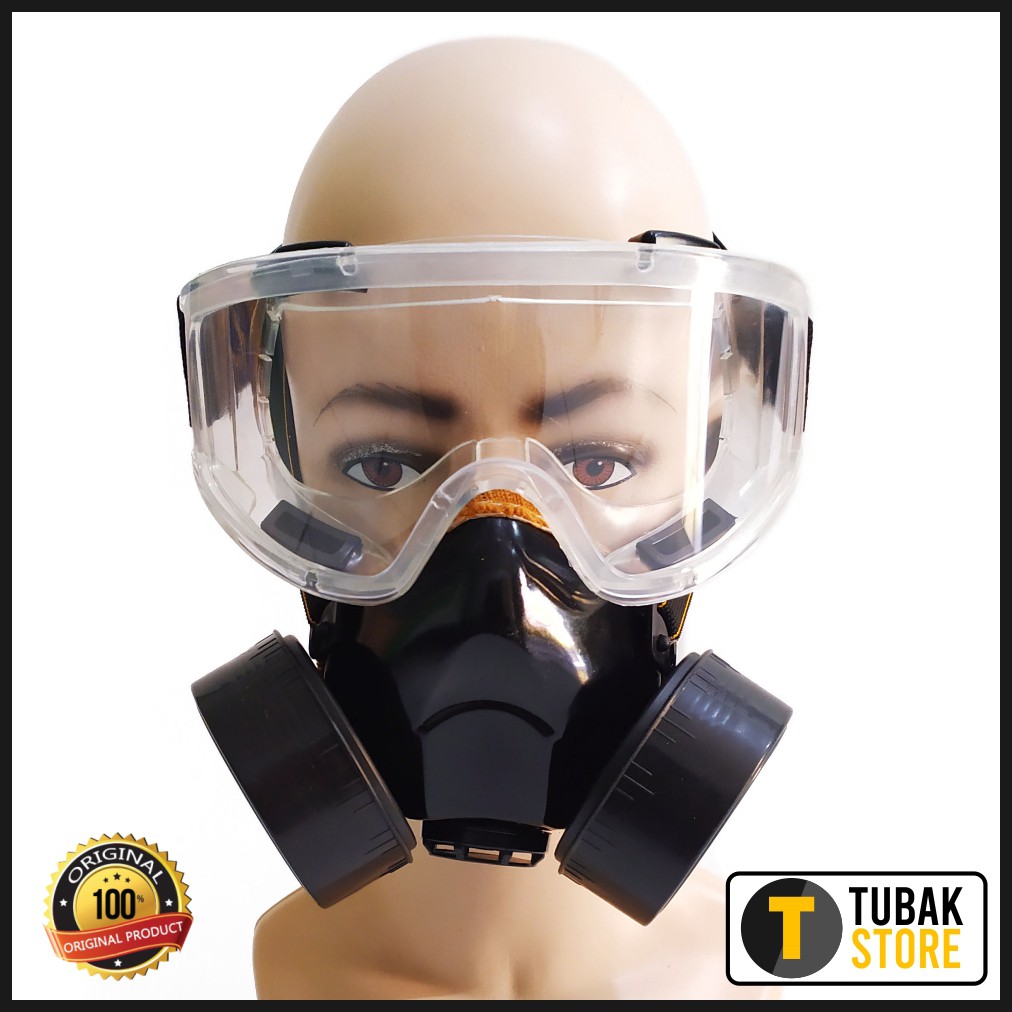 Masker Gas Respirator Double dan Kacamata Goggle Transparan Bening ...