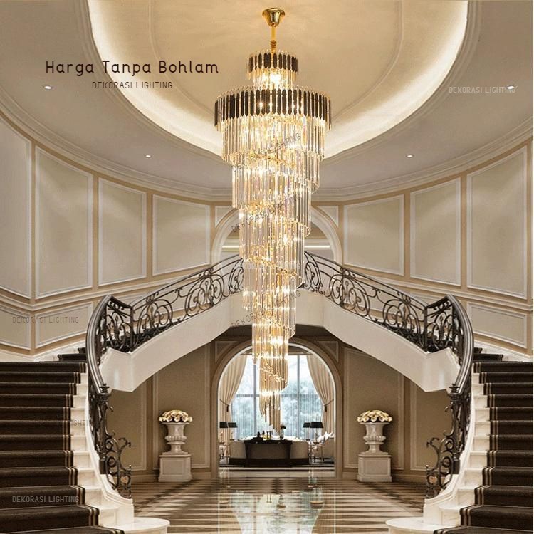 Jual Lampu gantung kristal void tangga 80cm gold mewah hotel ruang tamu ...