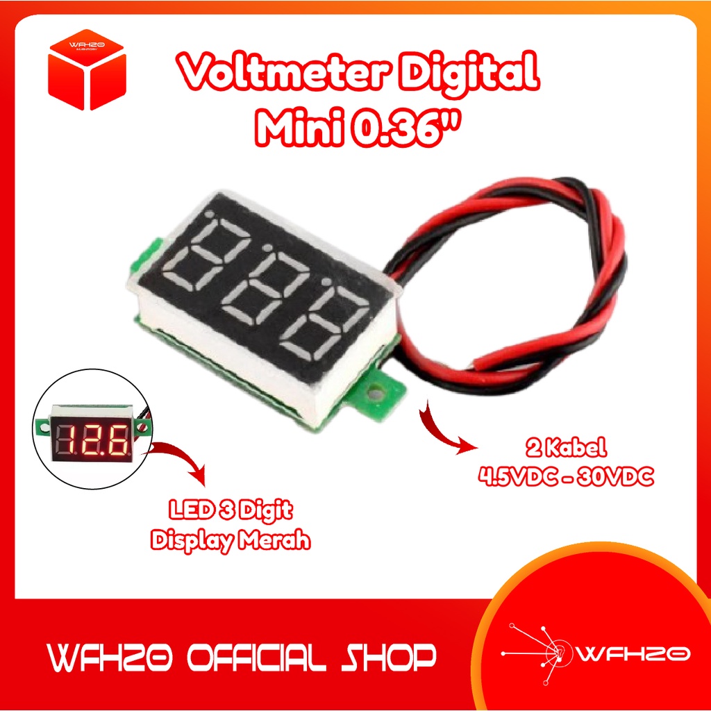 Jual Voltmeter Digital 4.5V - 30V DC 2 Kabel LED 3 Digit Display Merah ...