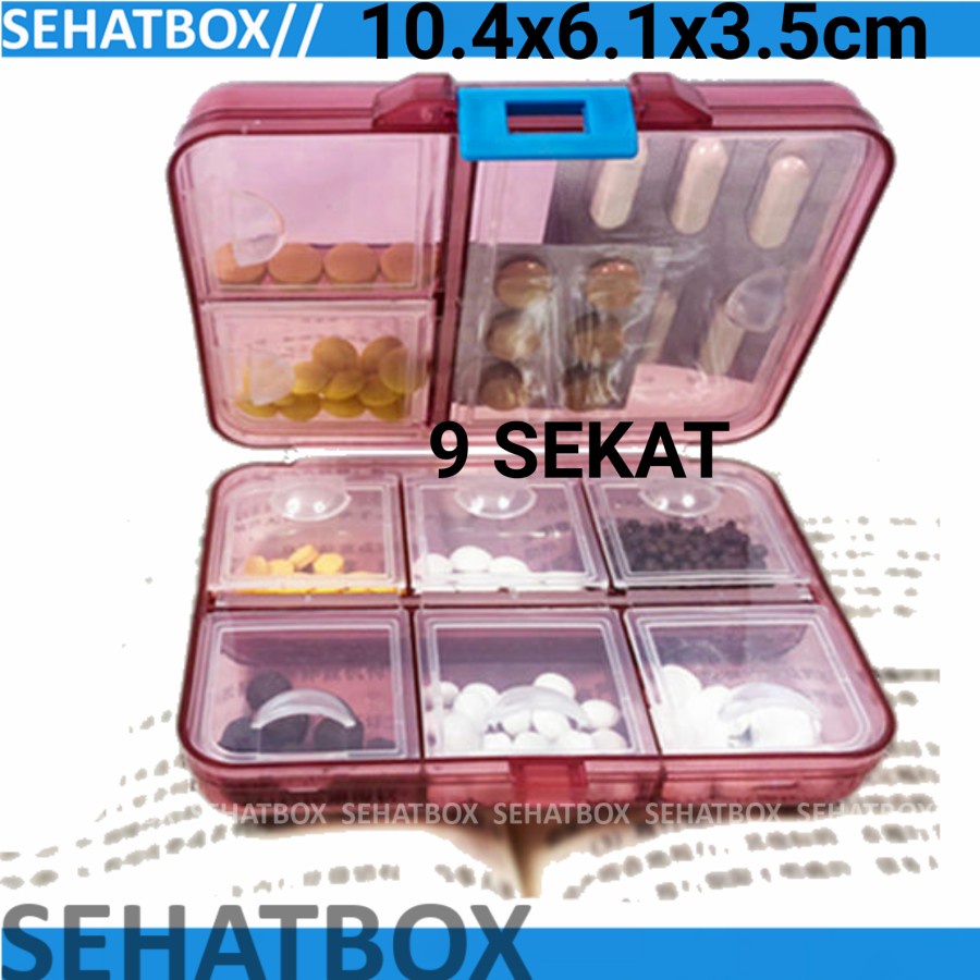 Jual KOTAK OBAT 9 SEKAT FOLD VITAMIN TRAVEL PILL BOX TEMPAT OBAT LIPAT ...