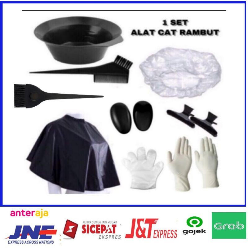 Jual paket 1 alat cat rambut lengkap mangkok sisir shower cap kuas cat ...