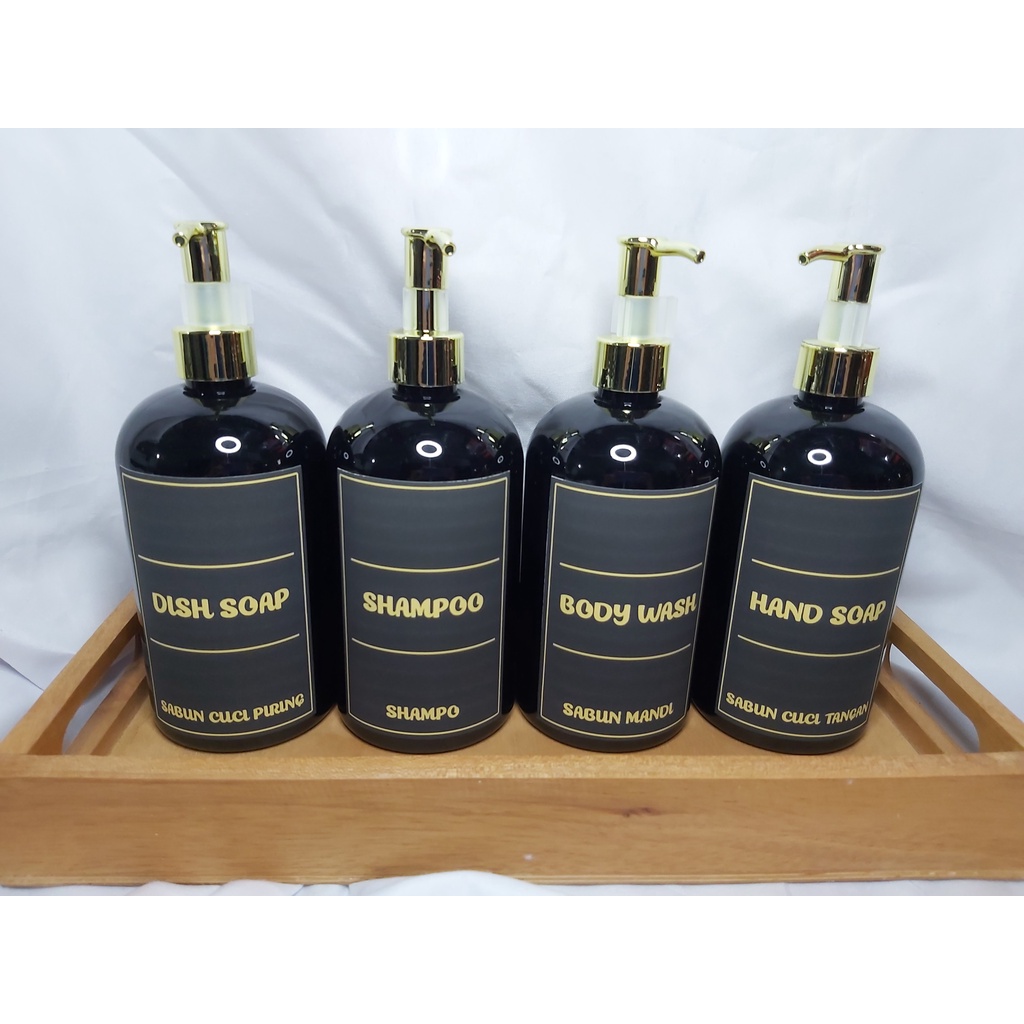Jual BOTOL SABUN REFIL PREMIUM AESTHETIC/BOTOL HITAM TUTUP GOLD/BOTOL ...