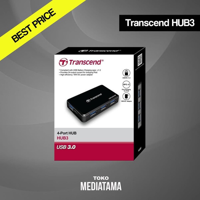 Jual USB HUB Transcend HUB3 USB 4 Port USB 3.0 With Adaptor | Shopee ...