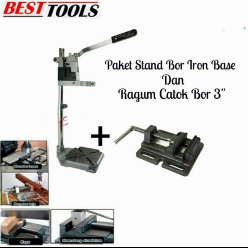 Jual Paket Stand Drill/Dudukan Bor Iron Base+Catok Bor Duduk 3 inch ...