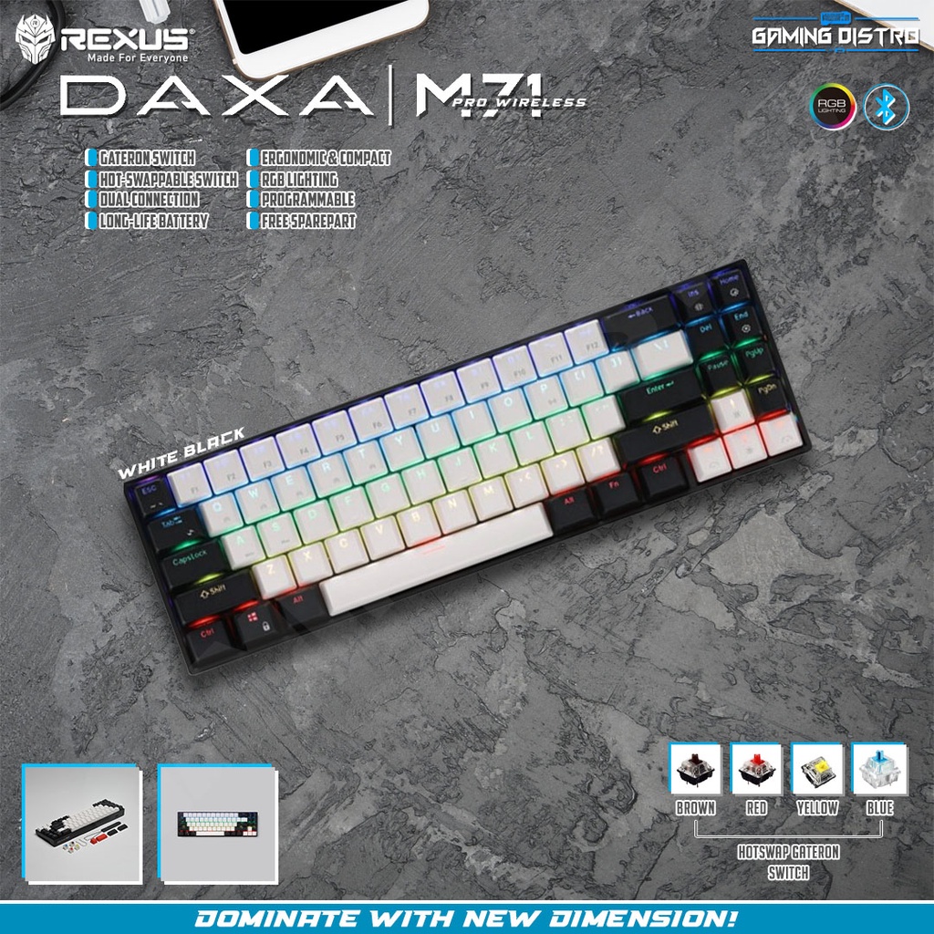 Rexus Daxa M71 Pro Bluetooth White Black Mechanical Keyboard | Shopee ...
