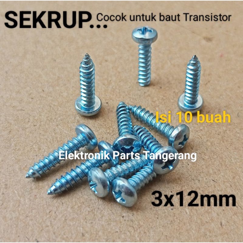 Jual (10 BUAH) SEKRUP 3mm BAUT SEKRUP 3X12mm UJUNG TAJAM BAUT SEKRUP ...