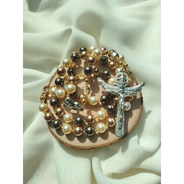 Jual Bronze Pearl Rosary | Mother of God center | Holy Trinity cross ...