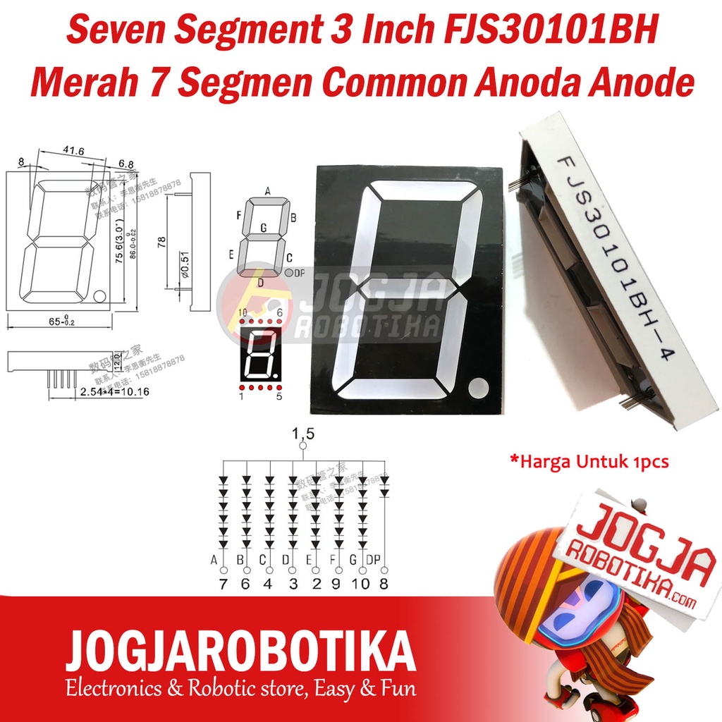 Jual Seven Segment 3 Inch FJS30101BH Merah 7 Segmen Common Anoda Anode ...