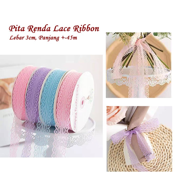 Jual 1 ROLL Korean Pita Renda Lace 3cm - Pita buket bunga - Pita Kado ...