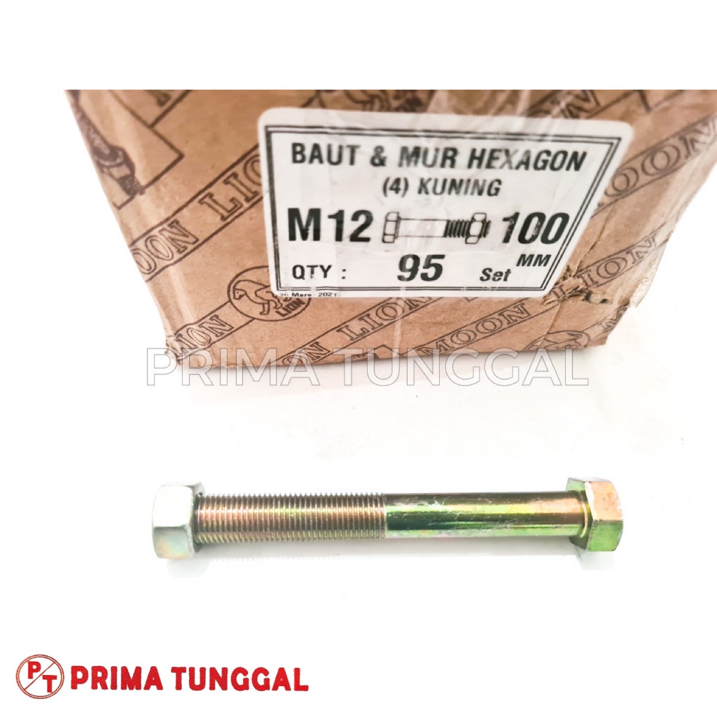 Jual Baut + Mur Hexagon Kuning M12 Ukuran Baut 17 Panjang 5 cm 10 cm ...