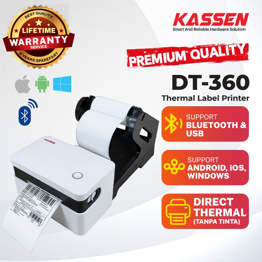 Jual LABEL PRINTER THERMAL KASSEN DT 360 (USB+BLUETOOTH) | Shopee Indonesia