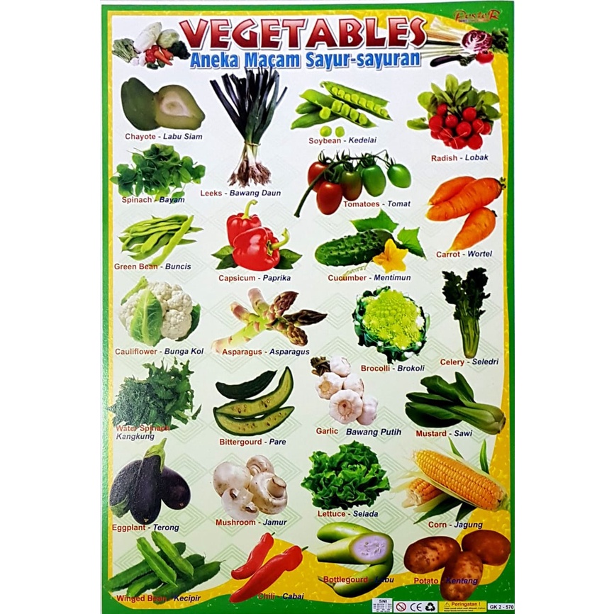 Jual Poster Edukasi Belajar Anak Sayur-Sayuran | Shopee Indonesia