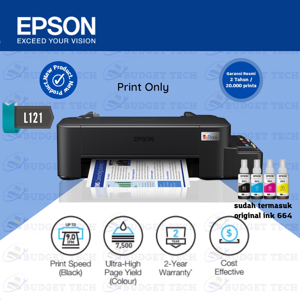 Jual Printer Epson EcoTank L121 A4 Ink Tank Printer Garansi Resmi ( Pengganti L120 ) / Print ...