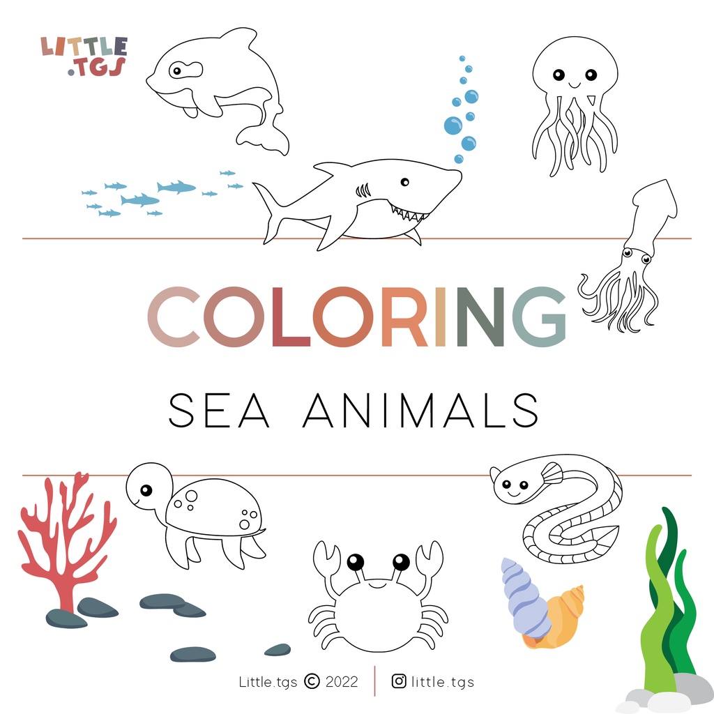 Jual COLORING PAGES - SEA ANIMALS (Lembar Mewarnai Anak - Binatang Laut ...