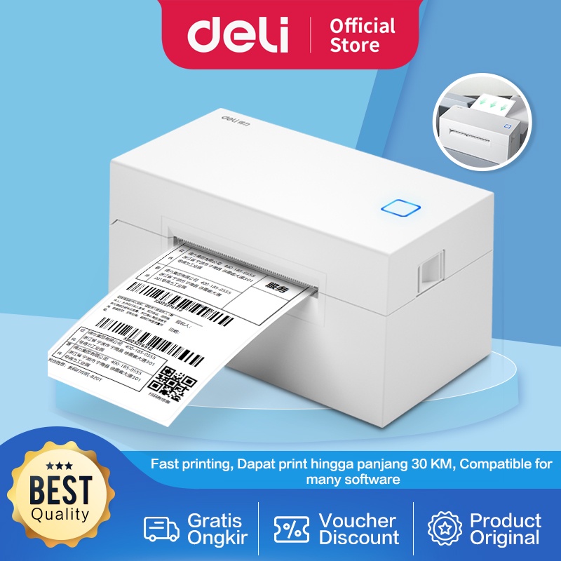 Jual Deli Thermal Label Printer / Printer Barcode Thermal / Label Resi ...