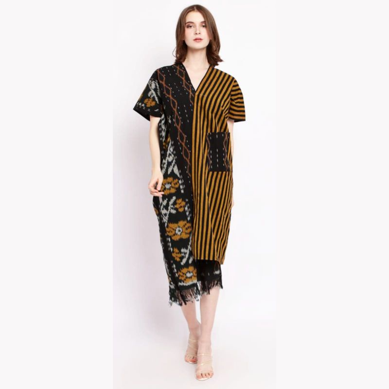 Jual midi dress tenun dress batik wanita ethnic tenun blanket AN002 | Shopee Indonesia