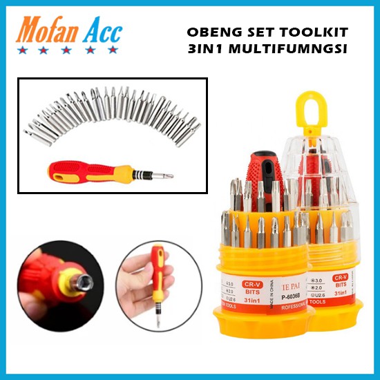 Jual Obeng Set 31in1 Toolkit screwdriver kepala ujung minus plus bunga T4 T5 T6 T7 T8 T15 T20 ...