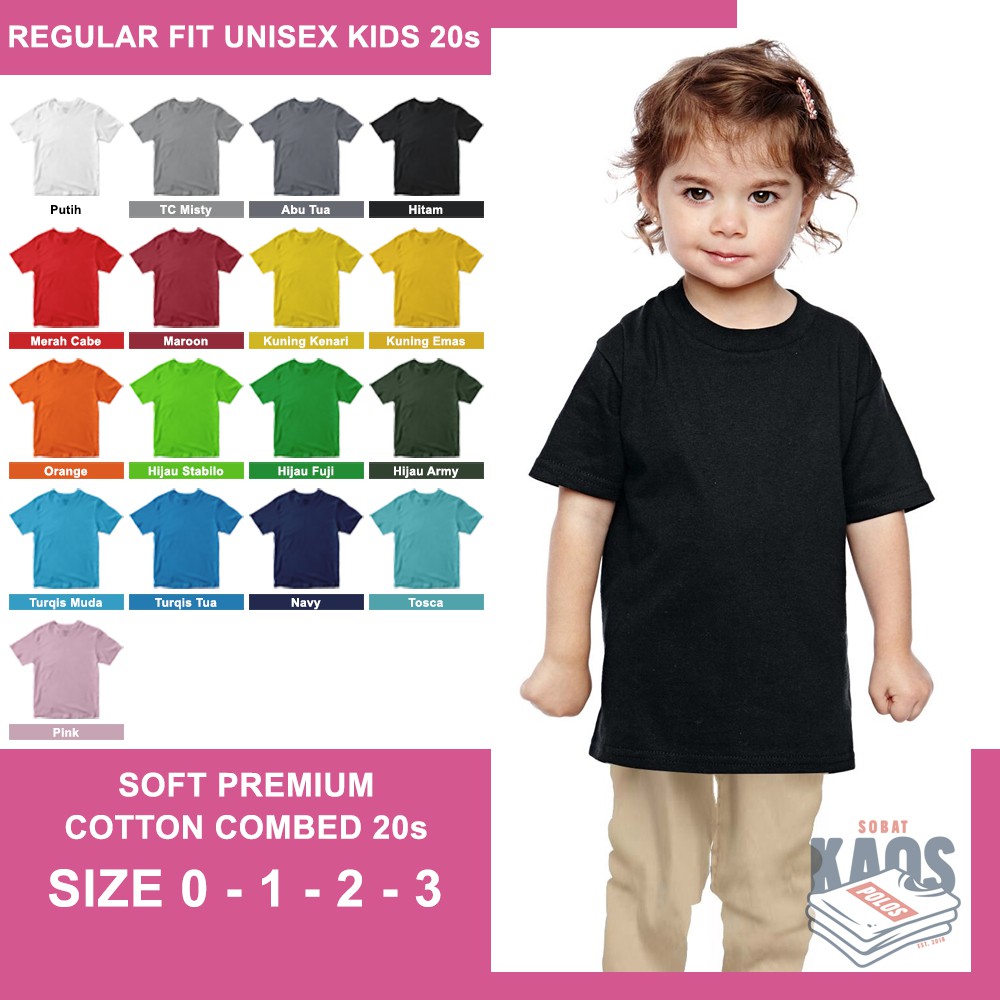 Jual KAOS POLOS LENGAN PENDEK COTTON COMBED 20s - ANAK-ANAK | Shopee Indonesia