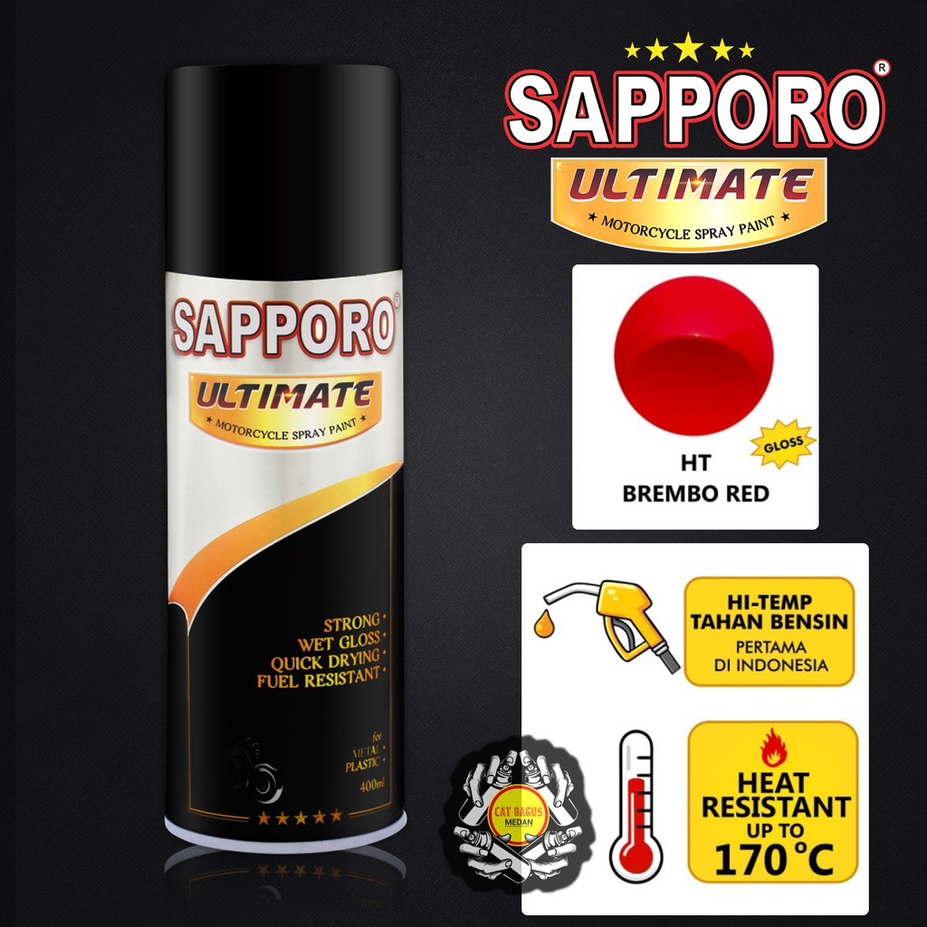 Jual SAPPORO ULTIMATE HI TEMP HT BREMBO RED 400ML / CAT SEMPROT AEROSOL SPRAY PAINT / PYLOX ...