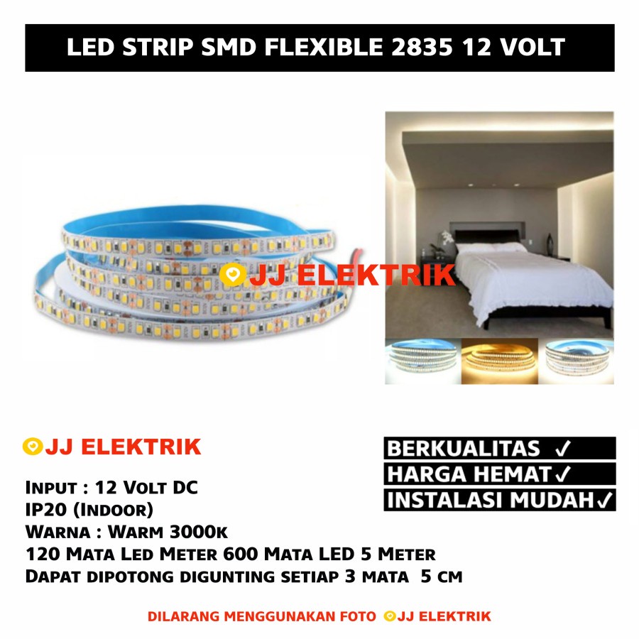 Jual Lampu LED Strip 2835 5M 5 Meter 12V 600 LED Mata Rapat Terang ...