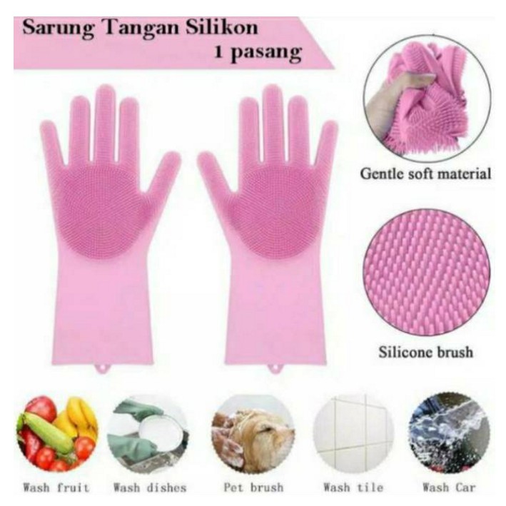 Jual Sarung Tangan Cuci Piring Dengan Brush yang Tebal Bahan Silikon ...