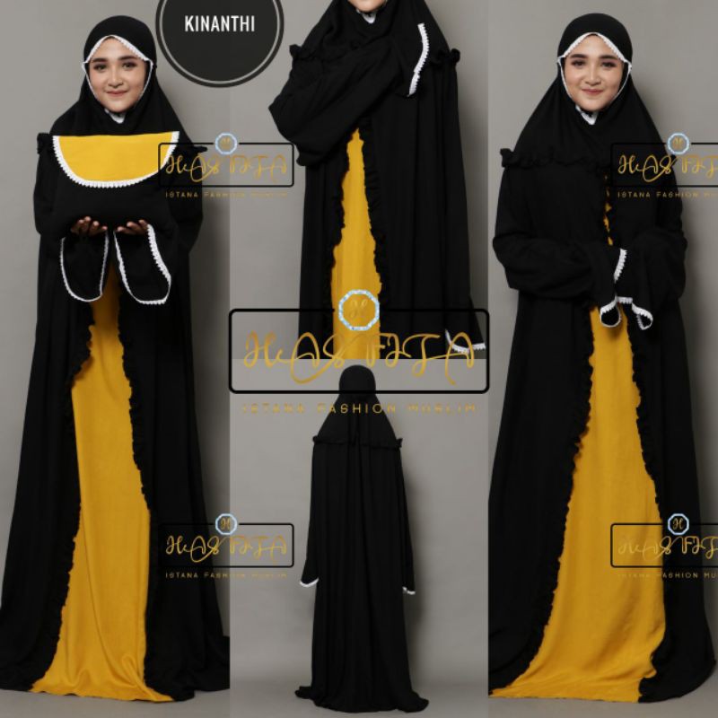Jual MUKENA TERUSAN KINANTHI HITAM KOMBINASI KUNING | Shopee Indonesia