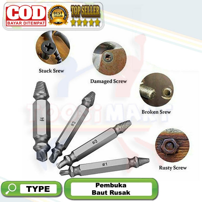 Jual Screw Extractor Pembuka Baut Rusak - Alat Pembuka Baut Dol - Alat ...