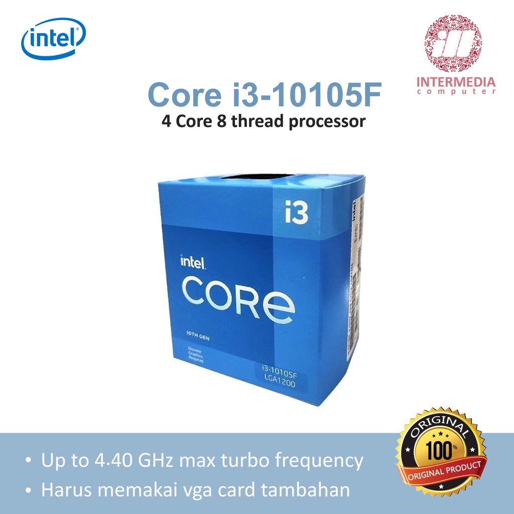Jual Processor Intel Core i3-10105F Box 4 core 8 thread | Shopee Indonesia