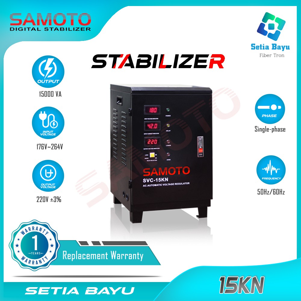 Jual SAMOTO Stabilizer SVC-15000N 5Single Phase 15KN VA Stavo Listrik ...