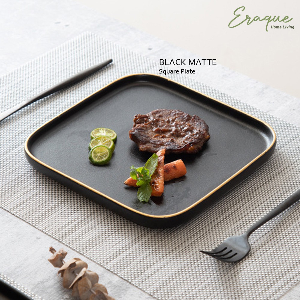 Jual Black Matte Square Gold Plate / Piring Saji Makan Steak Salad ...