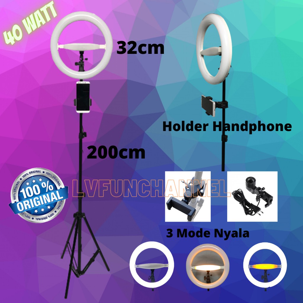 RING LIGHT BESAR MURAH LED PAKET + TRIPOD 200CM TERMASUK HOLDER ...