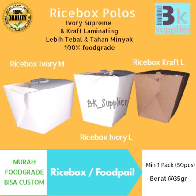 RICEBOX 50pcs / FOODPAIL / RICE BOX / FOOD PAIL / RICEBOX KRAFT ...