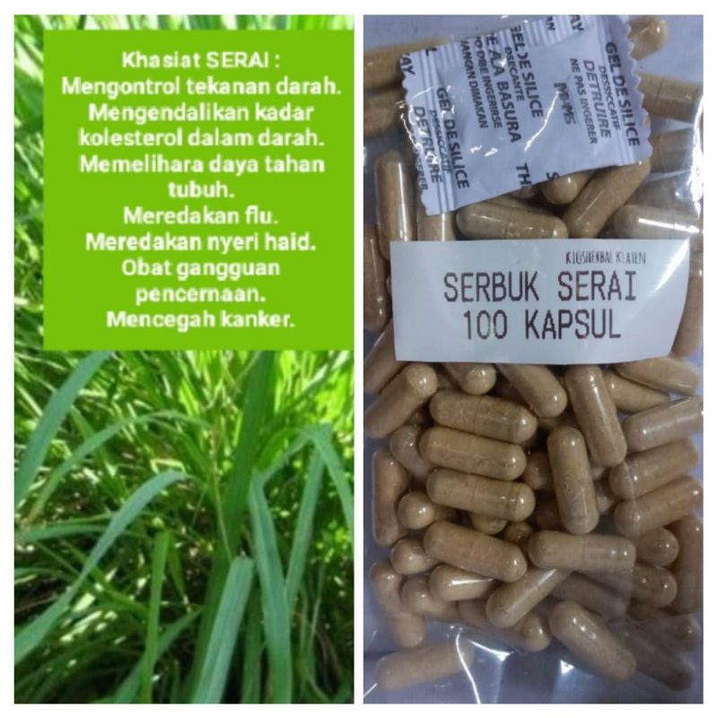 Jual Serbuk SERAI/SEREH dalam kapsul isi 100 kapsul untuk flu tekanan ...