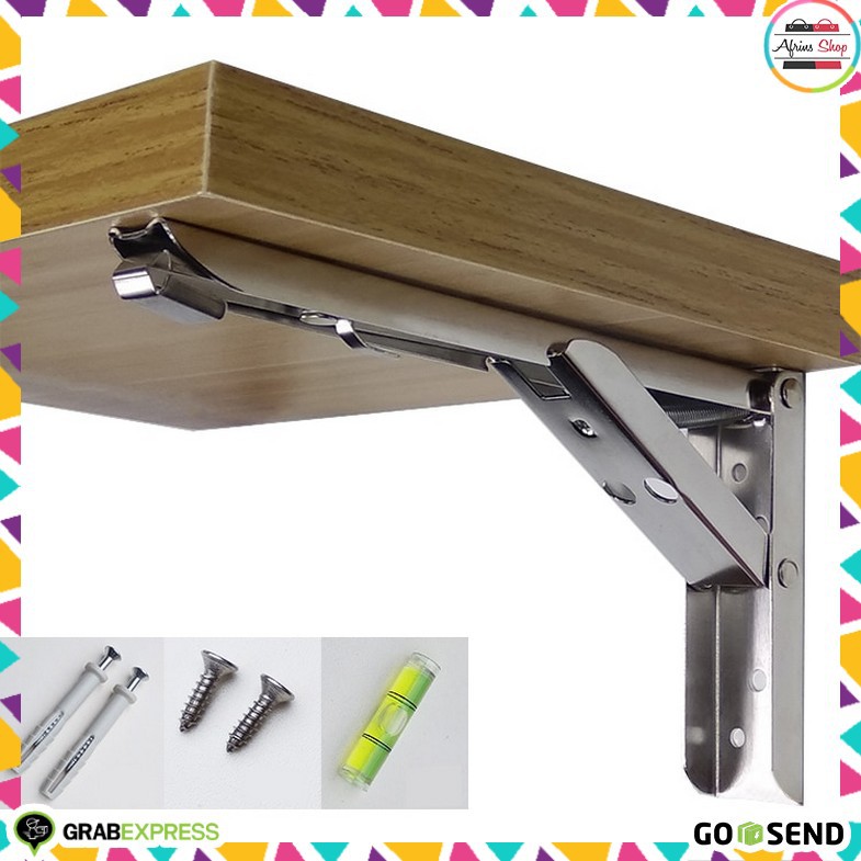 Jual Engsel Siku Bracket Rak Dinding Stainless Steel Load 65kg 8-14 ...