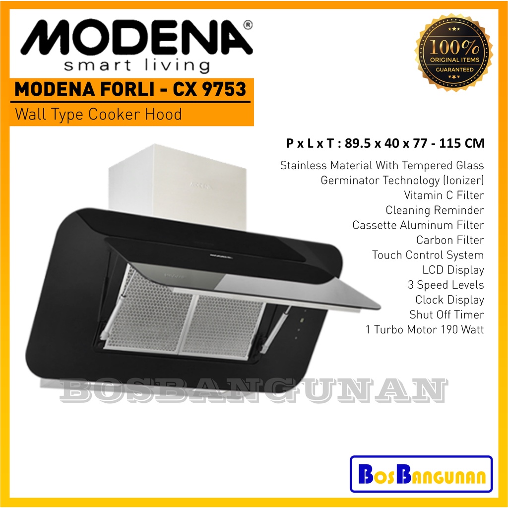 Jual Chimney Cooker Hood MODENA FORLI CX 9753 / Kitchen Exhaust Fan ...