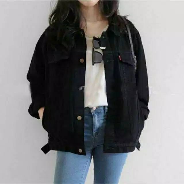 Jual Jaket Jeans Wanita Hitam Cewek Oversize Jumbo Big size XXL XXXL ...