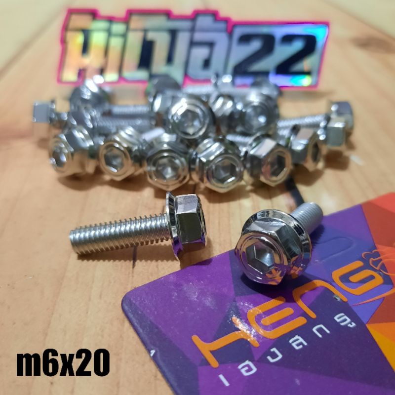 Jual baut 10 probolt 6x20 stainless model 2 kunci HEXAGON original Heng Thailand panjang 20 mm ...