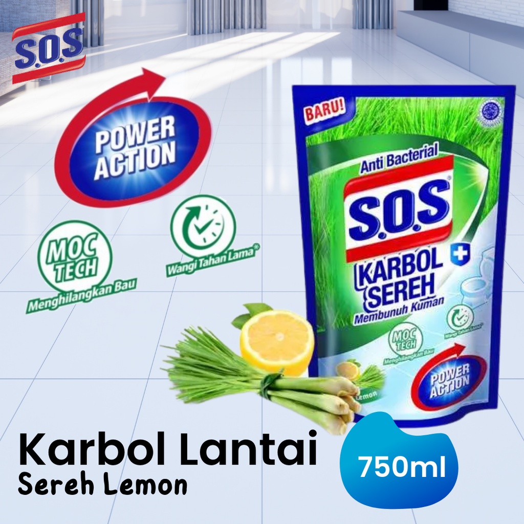 Jual SOS Karbol Pembersih Lantai Sereh Lemon 700ml Refill Karbol Lantai ...