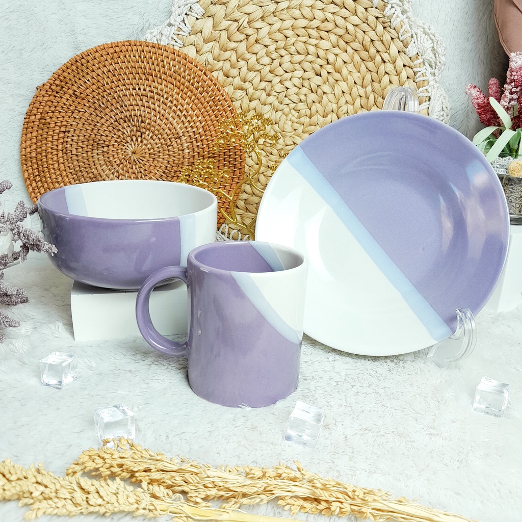 Jual Mangkok Piring Mug Twotone Set Two Tone 2 Warna Cantik Mewah ...
